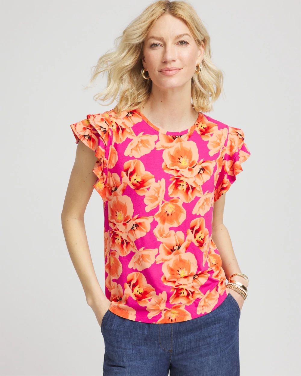 Touch of Cool™ Tropical Flutter Sleeve Tee | Chico's